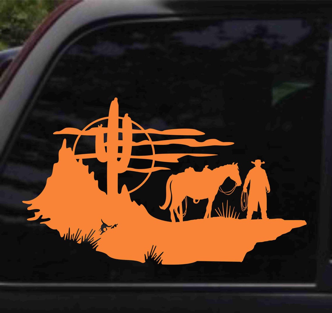Cowboy Western Scene V1 Decal Sticker - Etsy