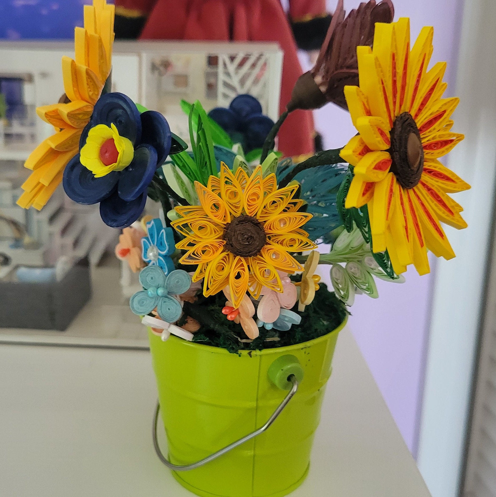 MADE TO ORDER Quilling 3D Flowers in Tin Bucket Wall Art, Perfect Gift ...