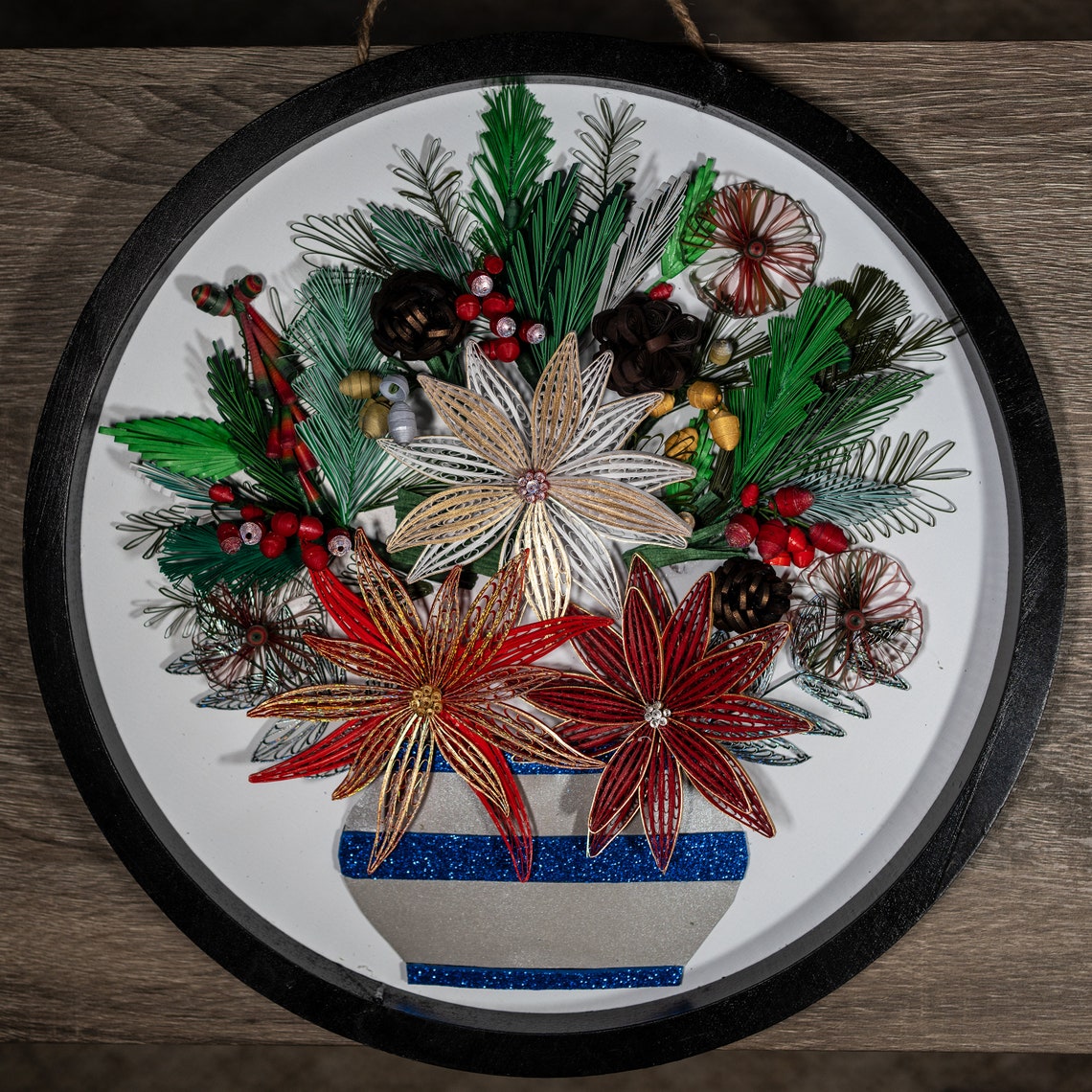 Round Frame Paper Quilling 3D Flowers in Basket Wall Art - Etsy