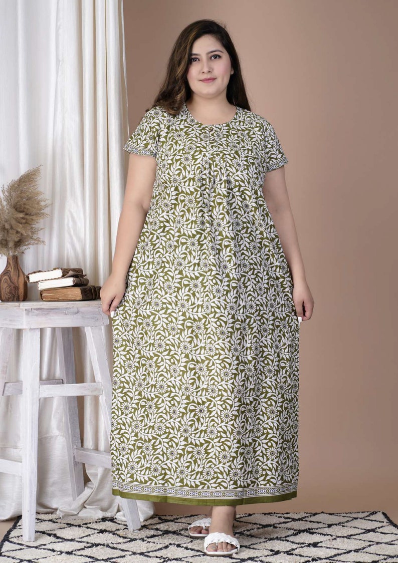 Women's 100% Cotton Floral Print Ankle Length Maxi Nighty Soft Fabric ...
