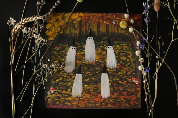 Art & Collectibles The Hermit Ghost Spooky Gouache Painting Art ...