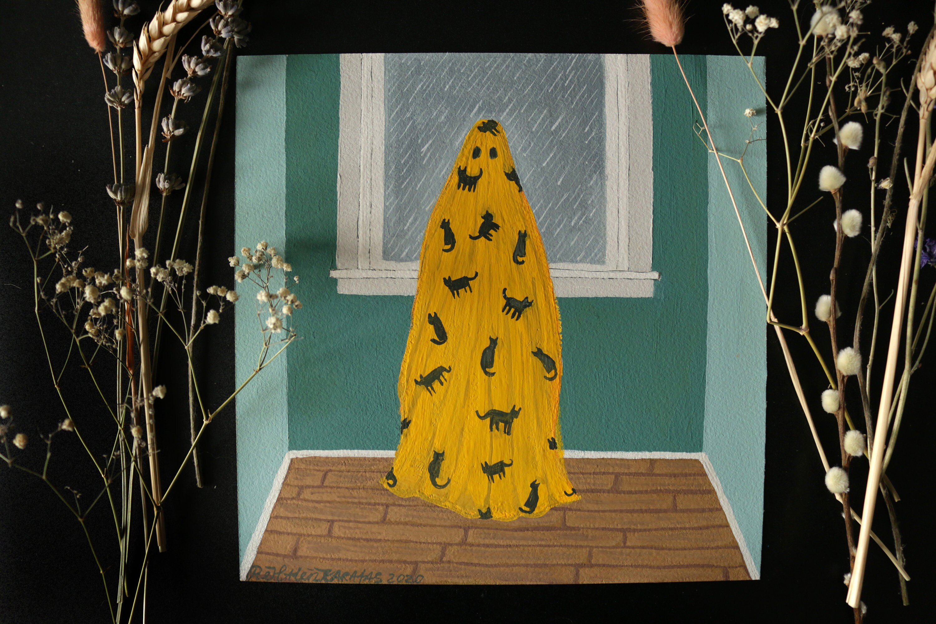 Art & Collectibles The Hermit Ghost Spooky Gouache Painting Art ...