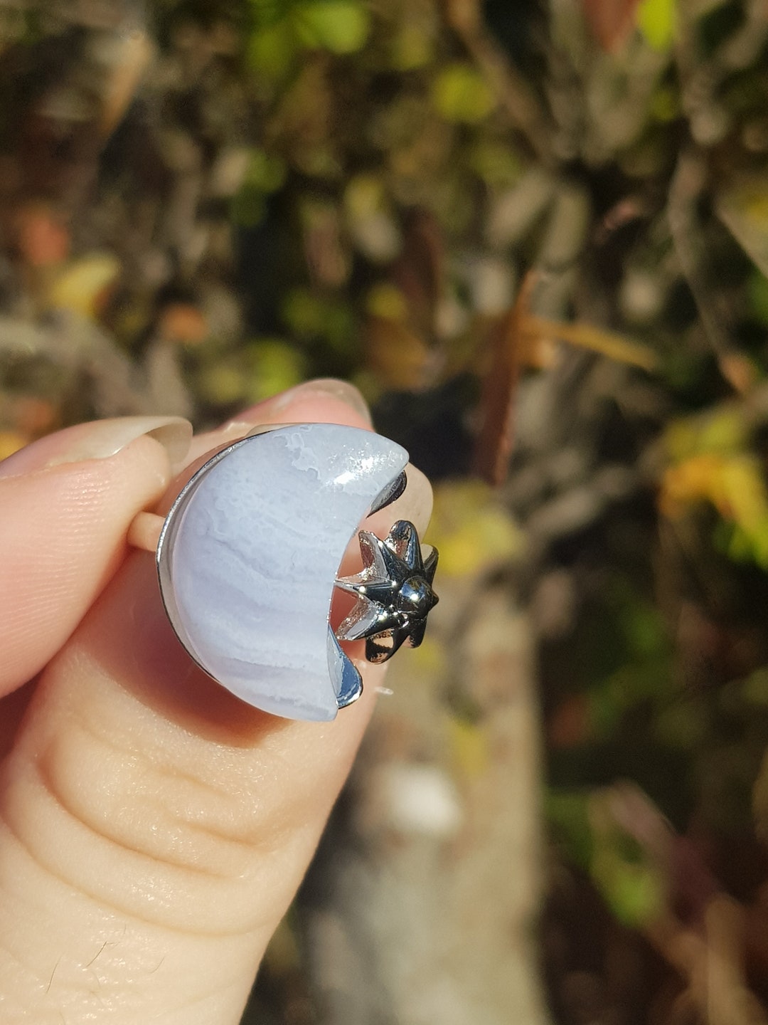Blue Lace Agate Moon and Star Ring - Etsy