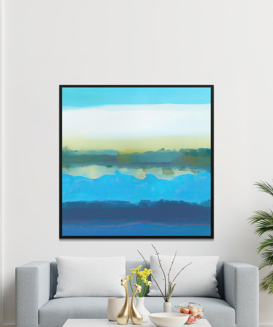 Coastal Square Wall Art - Nautical Blue White Abstract Seascape Print ...