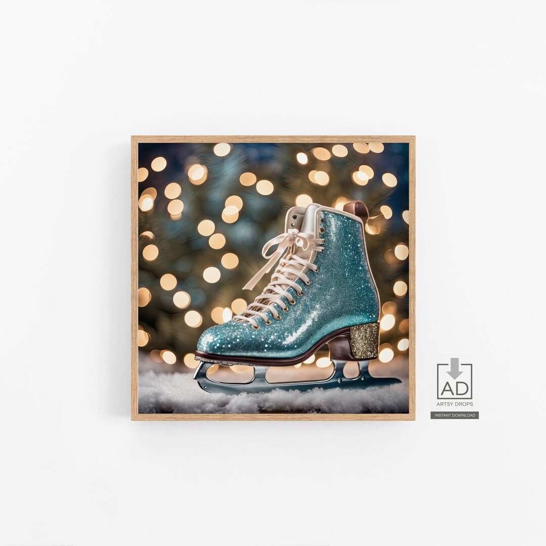 Sparkling Ice Skating Digital Print, Glittery Holiday Skates Artwork ...