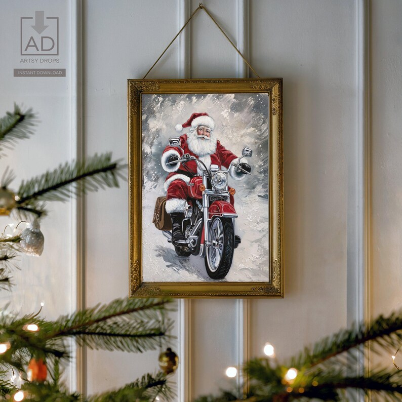 Santa Claus Motorcycle Christmas Art Print (digital Download) - Etsy
