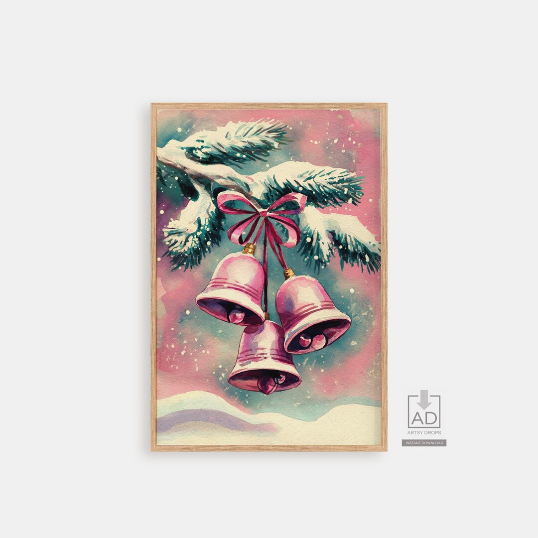 Vintage Christmas Bells Watercolor Print, Holiday Wall Art (digital ...