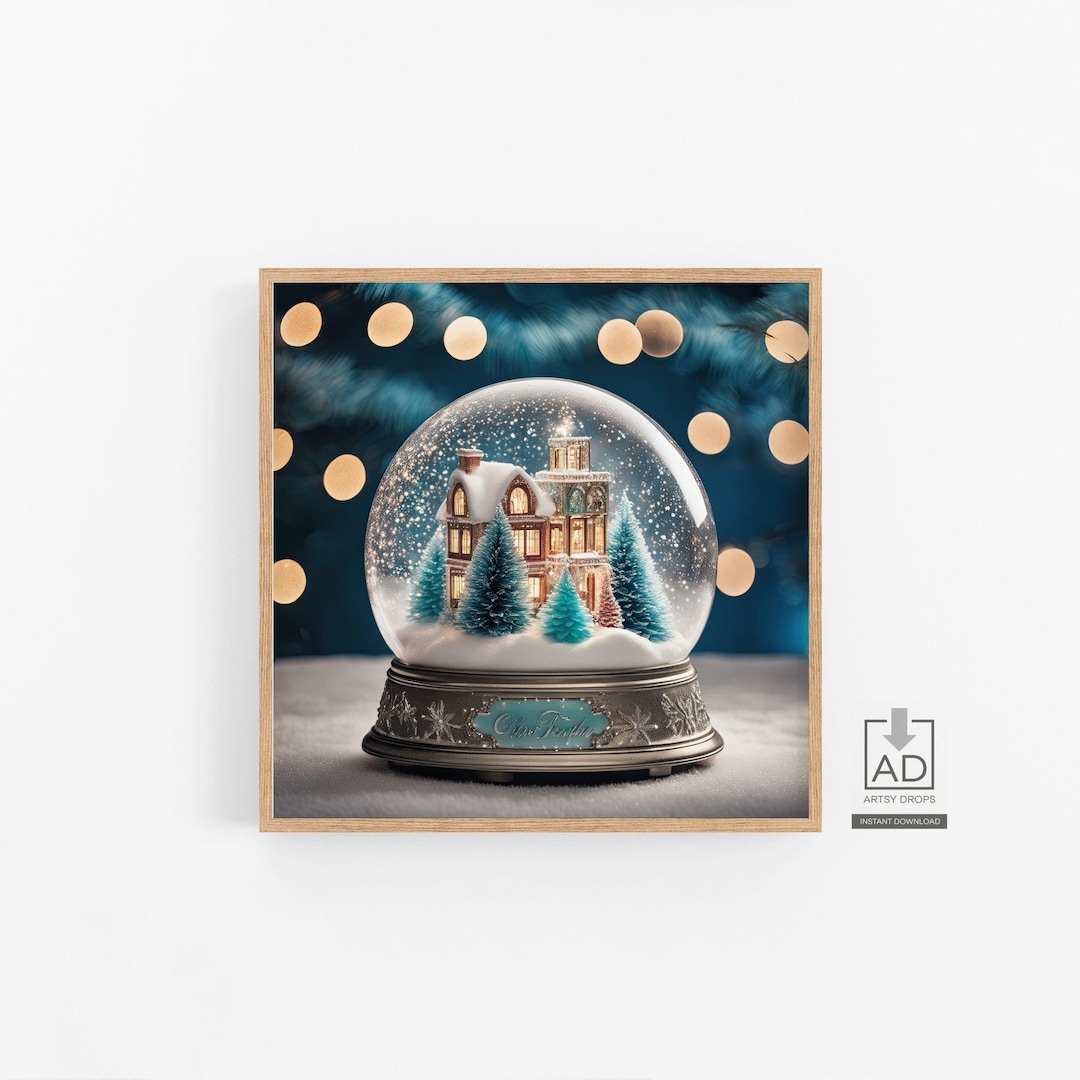 Christmas Snow Globe Digital Art, Winter Wonderland Print, Holiday Home ...