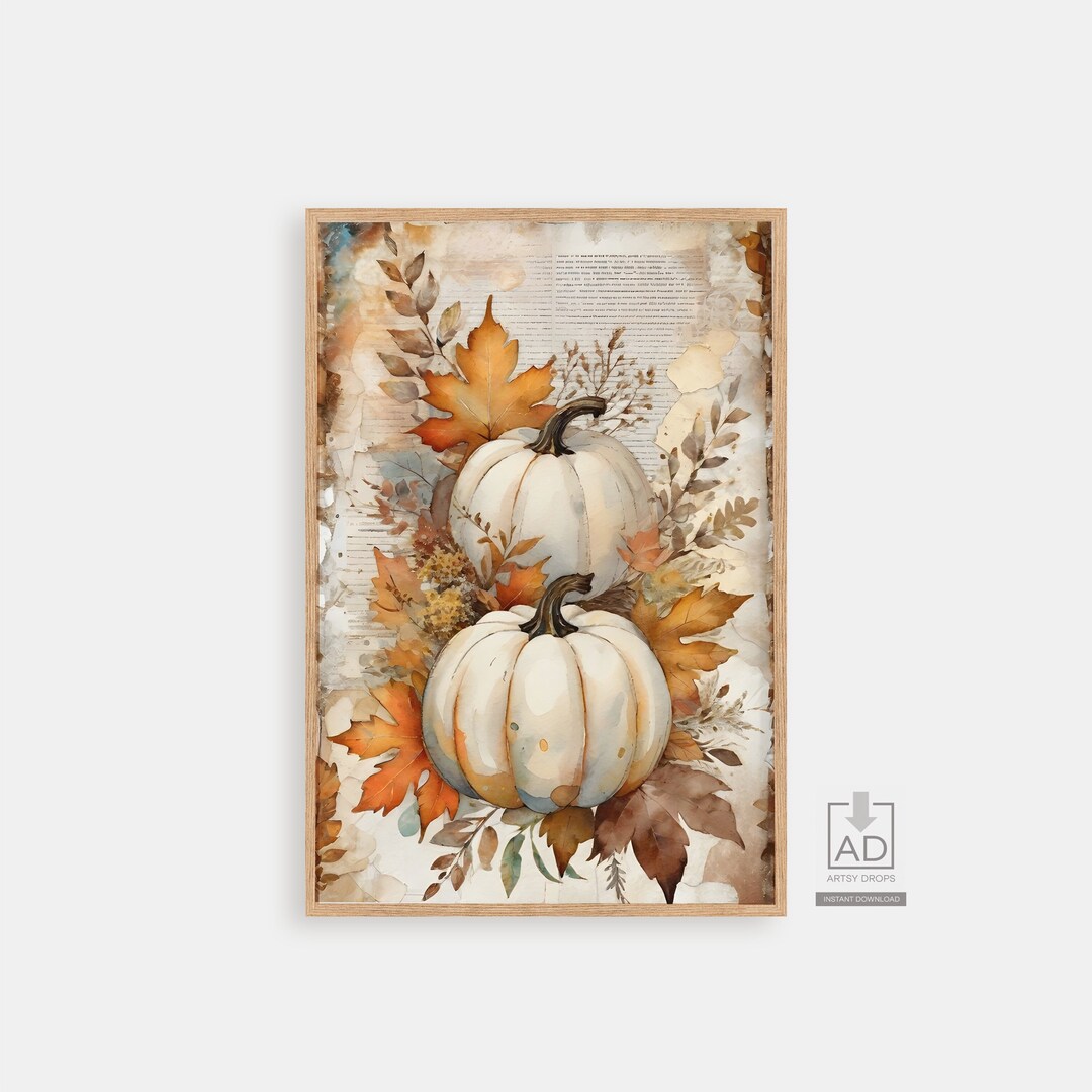 Autumn Pumpkin Watercolor Art Print, Fall Digital Download, Rustic ...
