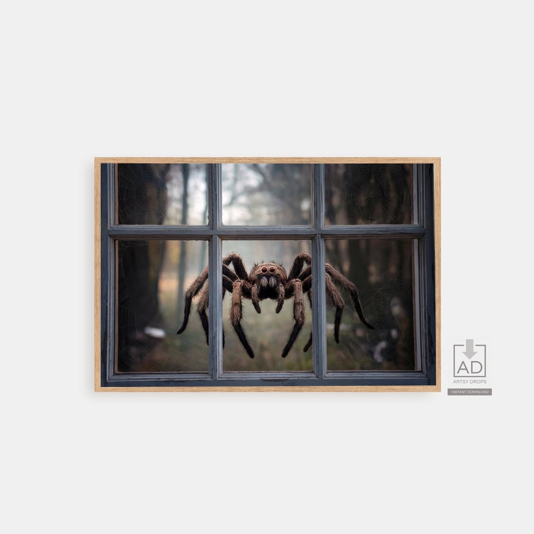 Creepy Spider on Window Digital Art Print, Halloween Wall Art, Horror ...