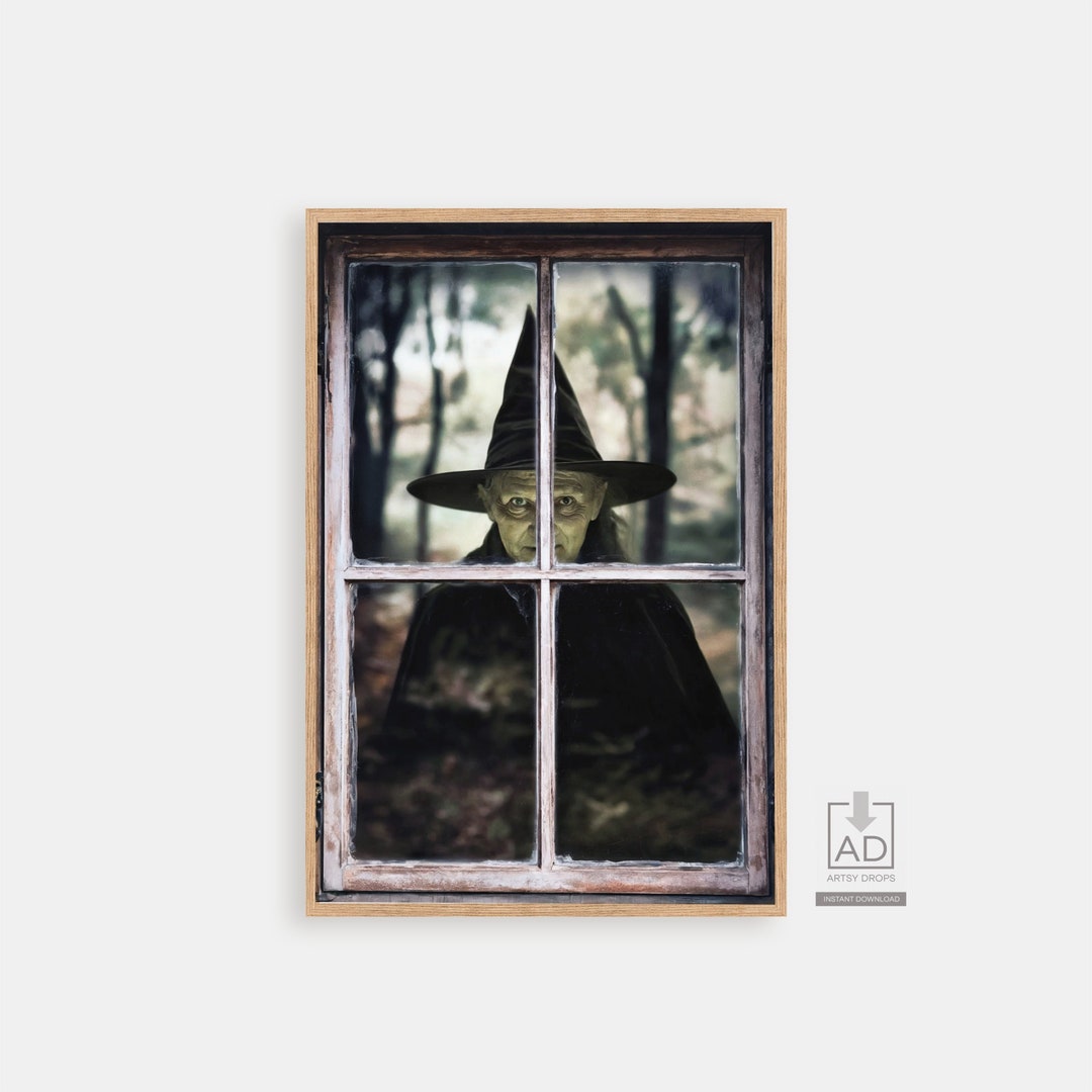 Spooky Witch in Window Halloween Print: Haunted House Decor (digital ...
