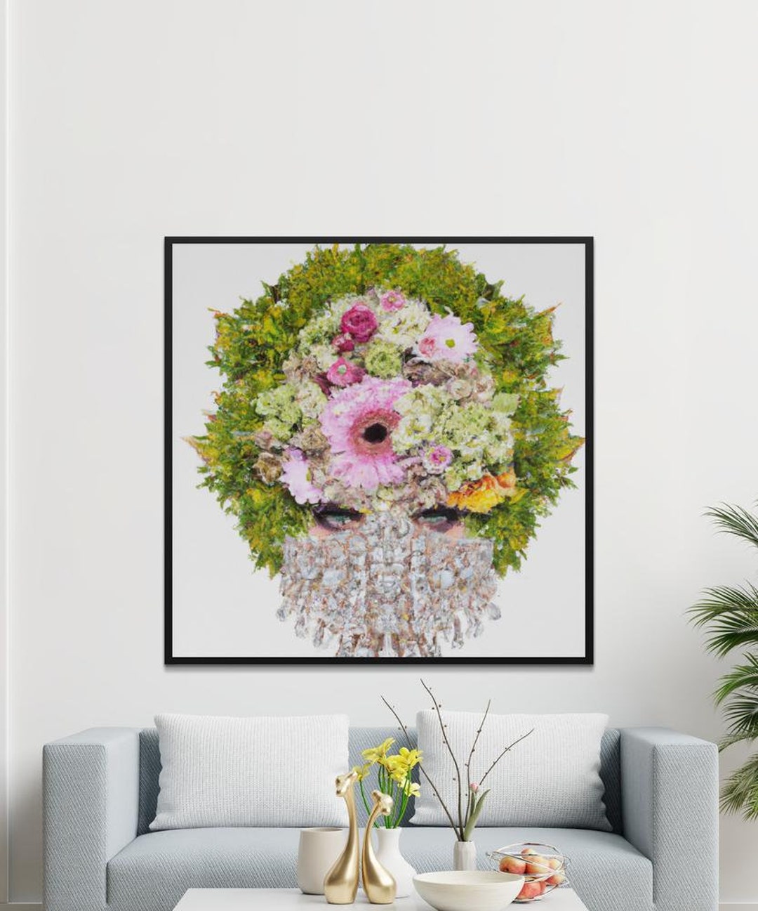 Altered Portrait, Printable Wall Decor Ai-generated, Floral Head Art ...