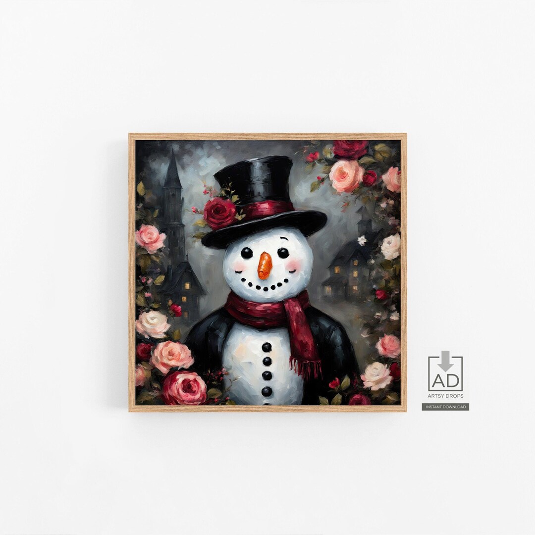 Vintage Snowman Digital Art Print, Christmas Wall Art, Winter Decor ...
