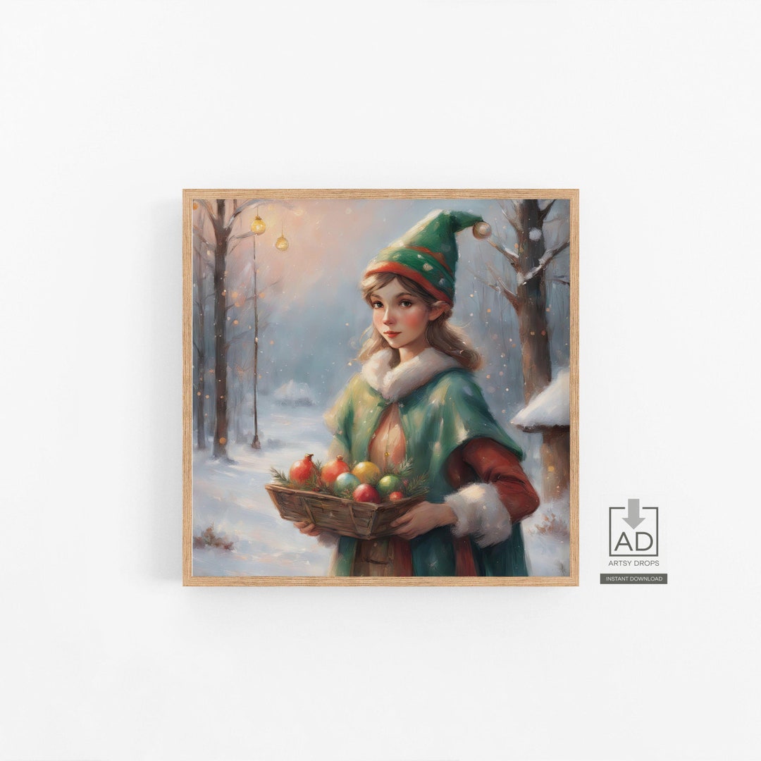 Christmas Elf Digital Art Print, Winter Wonderland Elf Illustration ...