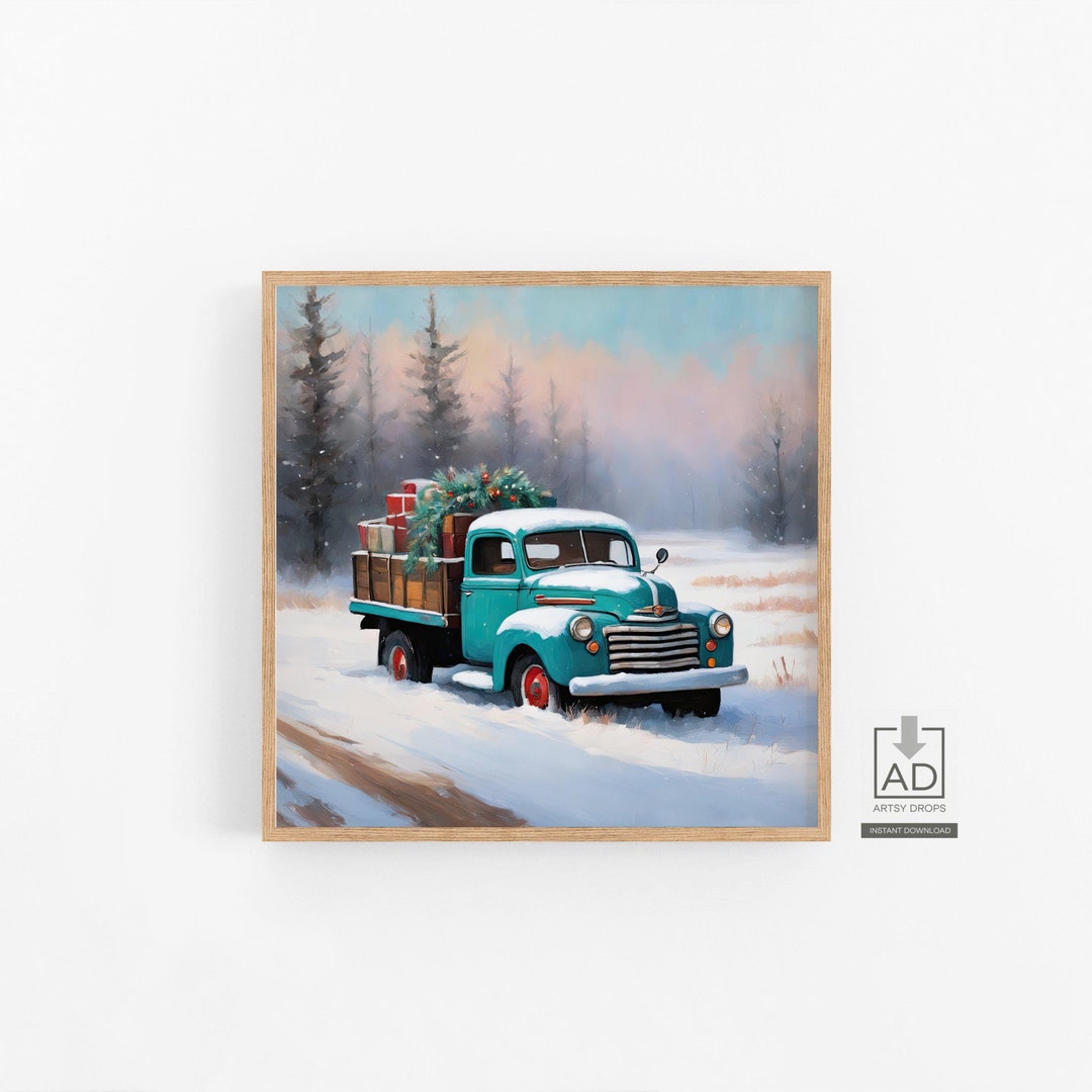 Vintage Christmas Truck Print, Retro Holiday Farmhouse Decor (digital ...