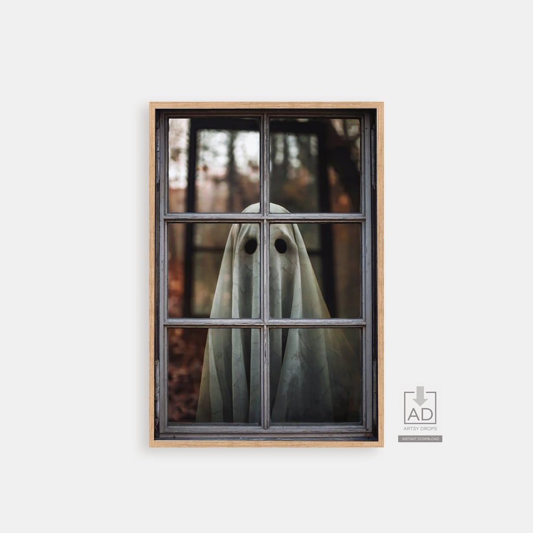 Spooky Ghost in Window Halloween Art: Haunted House Decor (digital ...