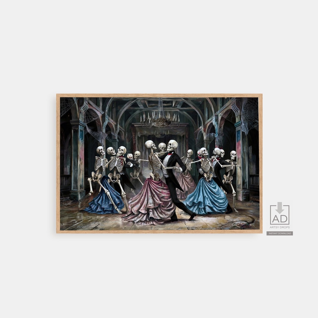 Haunted Skeleton Ballroom Dance Art Print: Gothic Halloween Decor ...