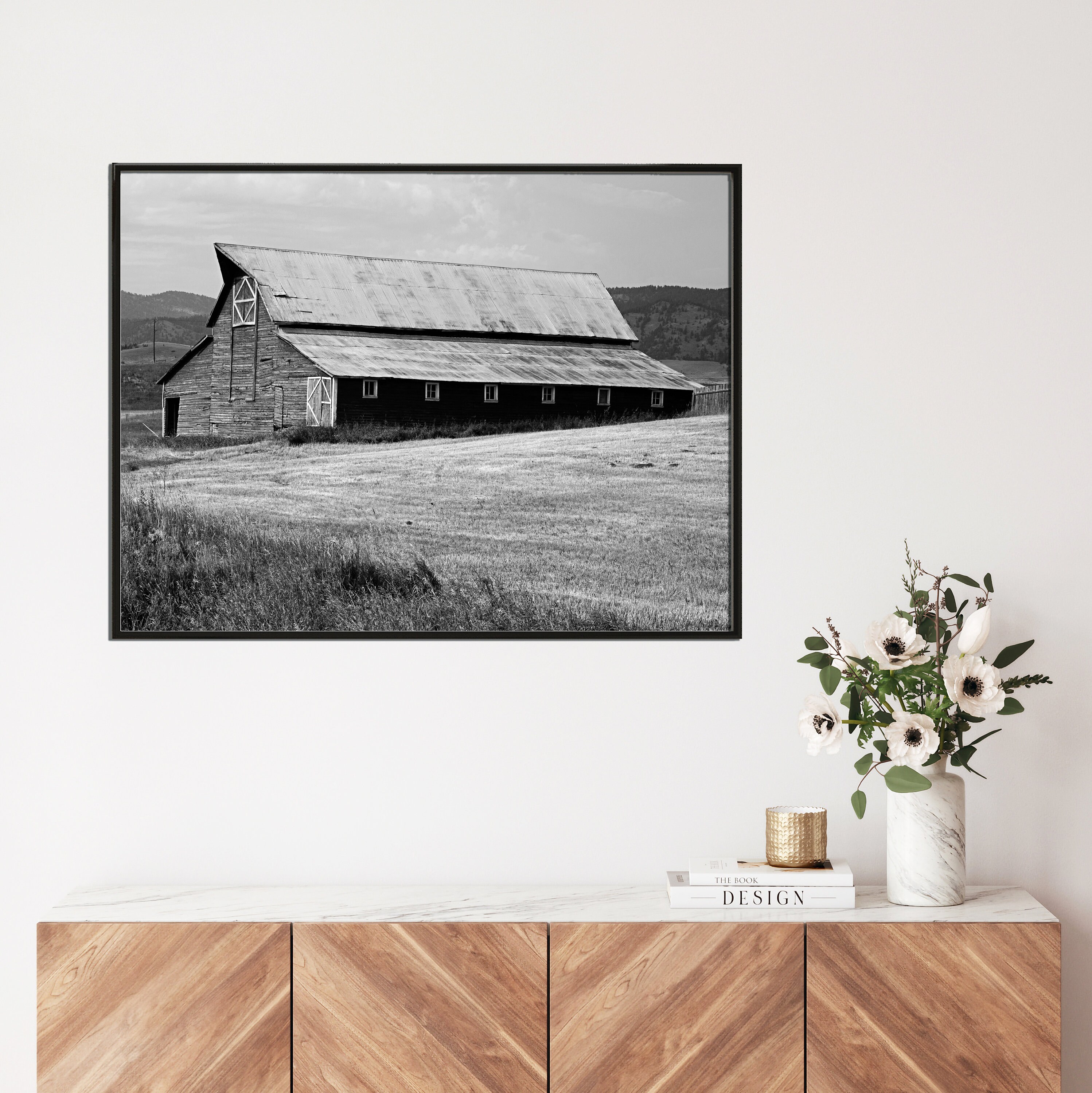 Farmhouse Wall Art Black and White Framed Canvas Barn Print is a ...