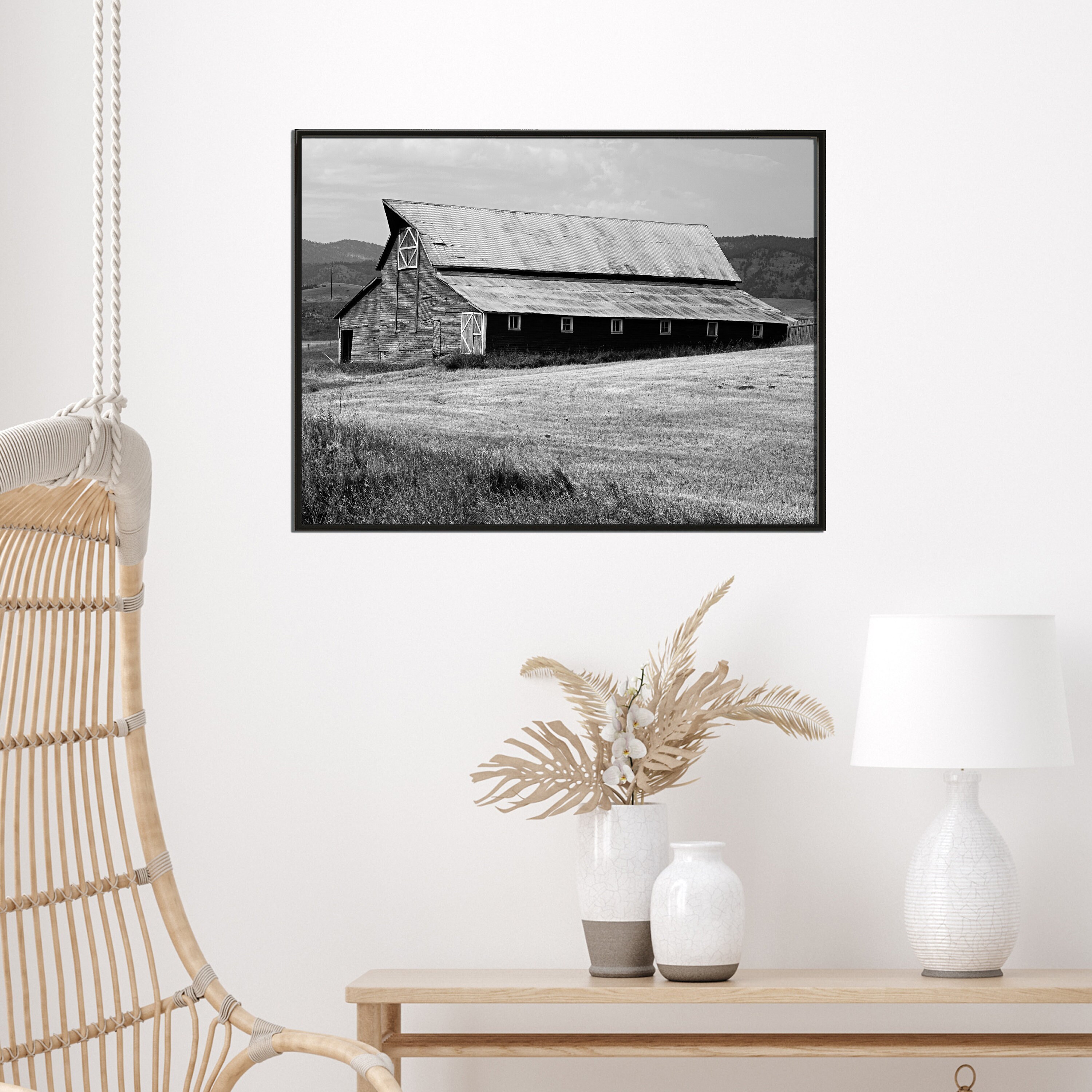 Farmhouse Wall Art Black and White Framed Canvas Barn Print is a ...