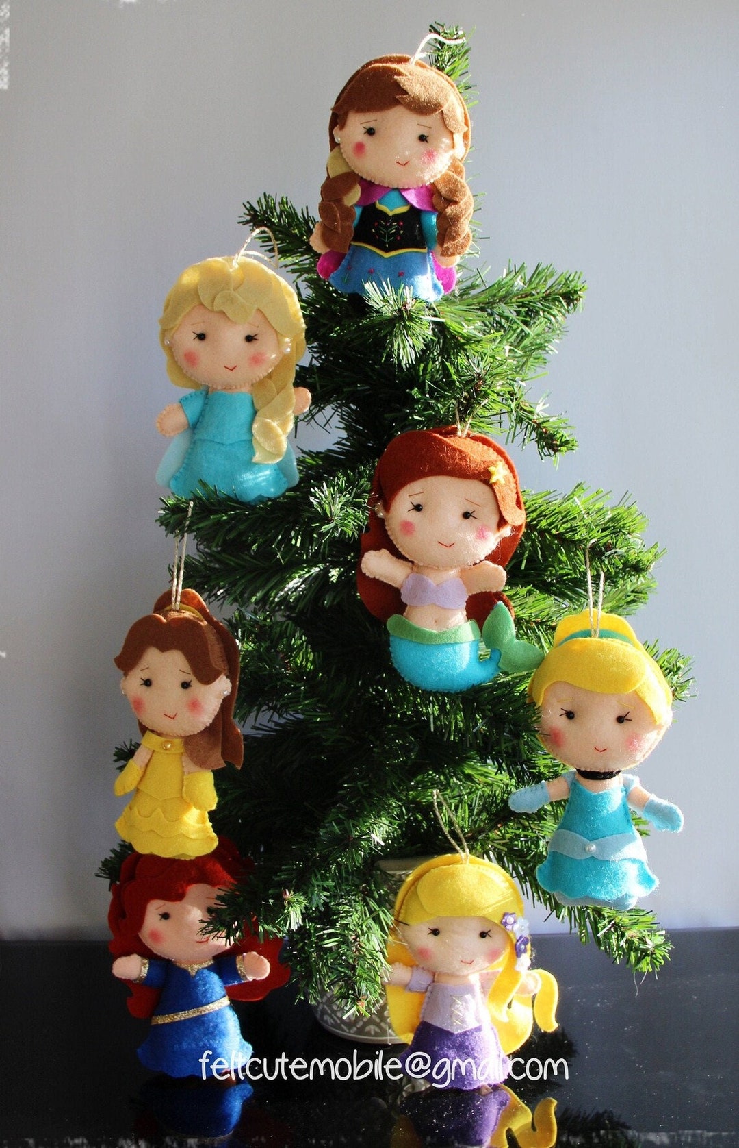 Christmas Ornaments Princess Handmade Doll Anna Elsa Cinderella Felt ...