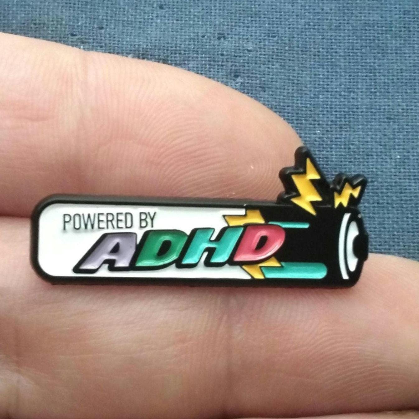Powered by ADHD Battery/mentalhealth Awareness Enamel Pin (1.25 Inch by ...