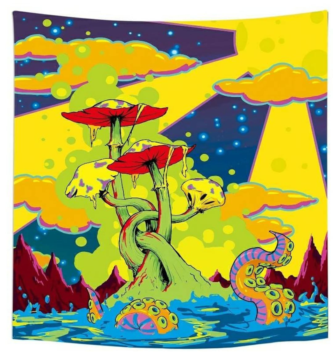 Black Light UV Light Reactive Psychedelic Mushroom Tapestry/mushroom ...