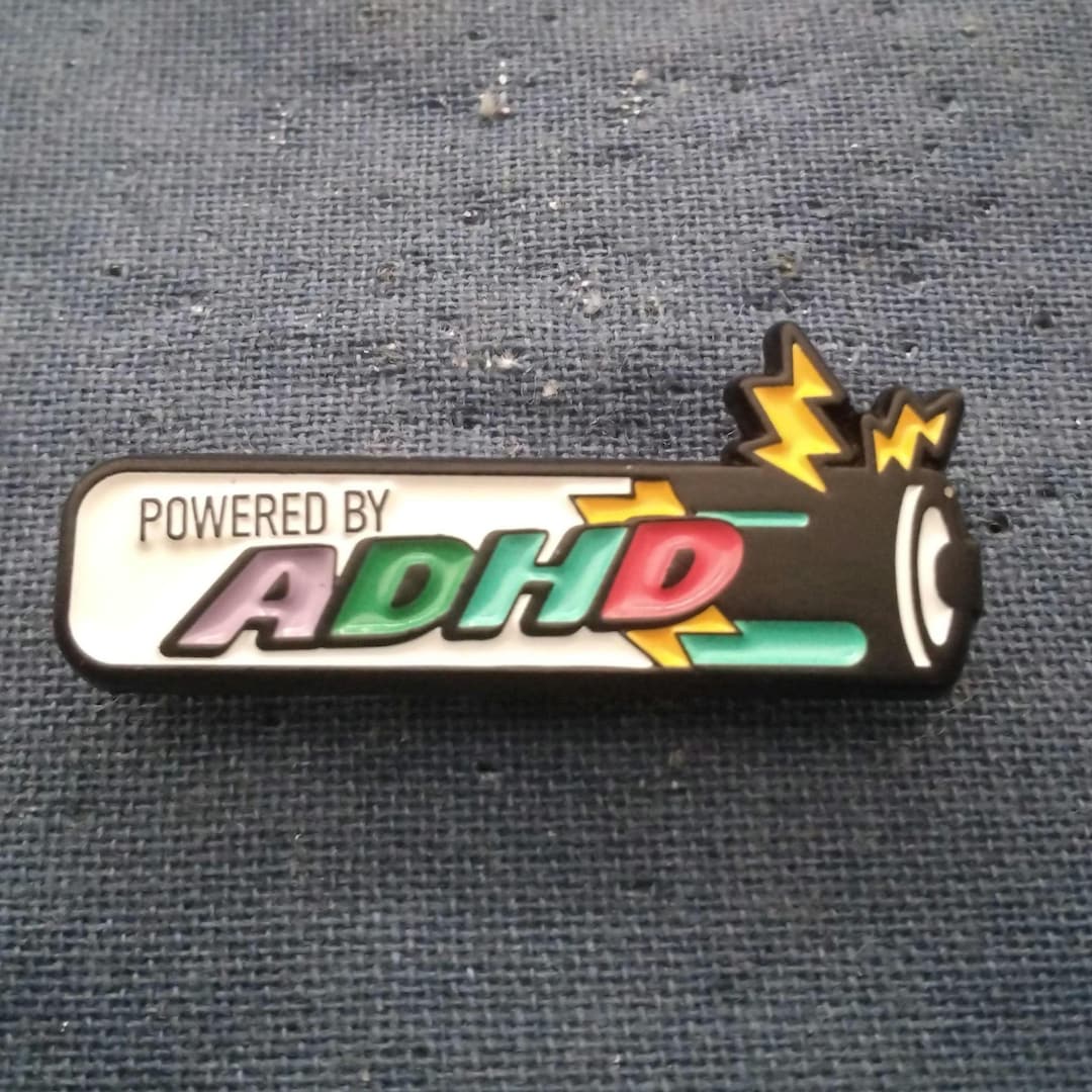 Powered by ADHD Battery/mentalhealth Awareness Enamel Pin 1.25 Inch by ...