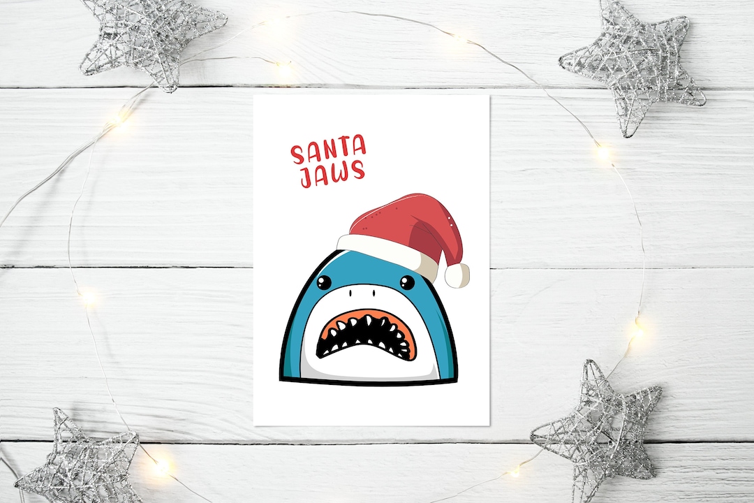 Santa Jaws Christmas Card | Funny Card, Jaws, Shark - Etsy