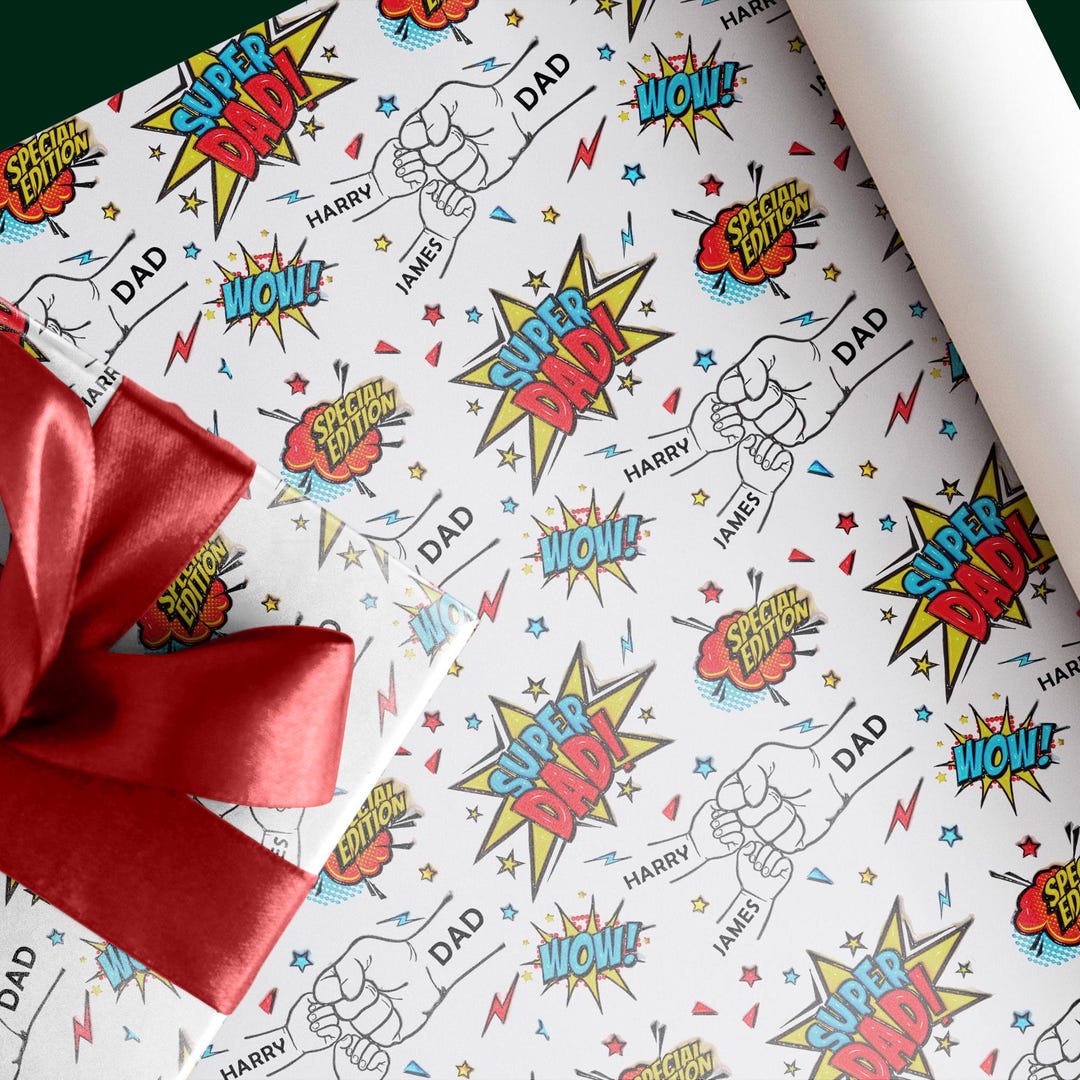 Personalised Father’s Day Wrapping Paper | Super Dad Gift Wrap up to 5 Names - Etsy