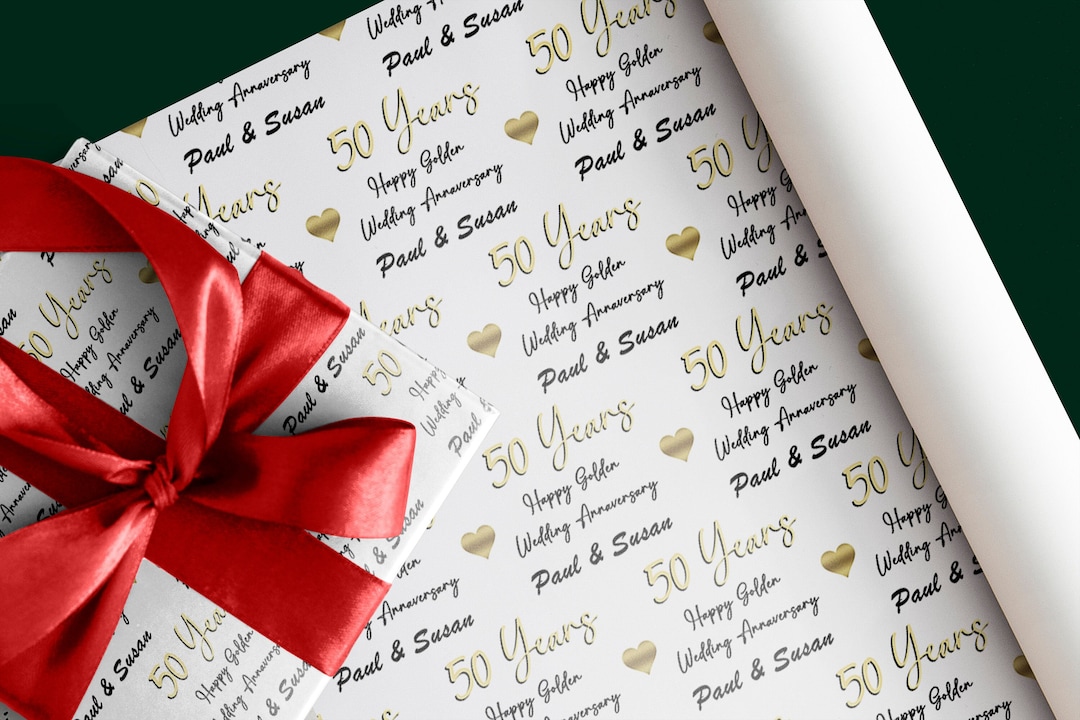 Personalised Golden Wedding Anniversary Wrapping Paper | 50th Wedding ...