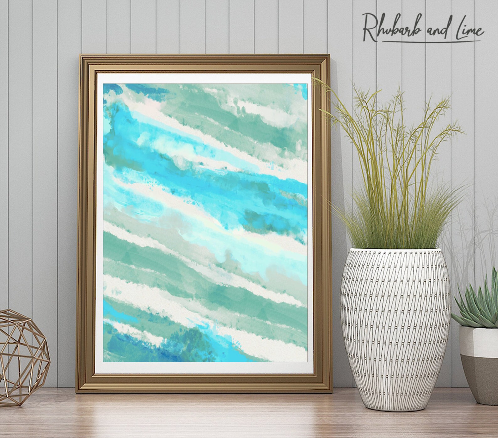 Light Blue Streaks Art Print Handpainted Grey Cyan Blue | Etsy