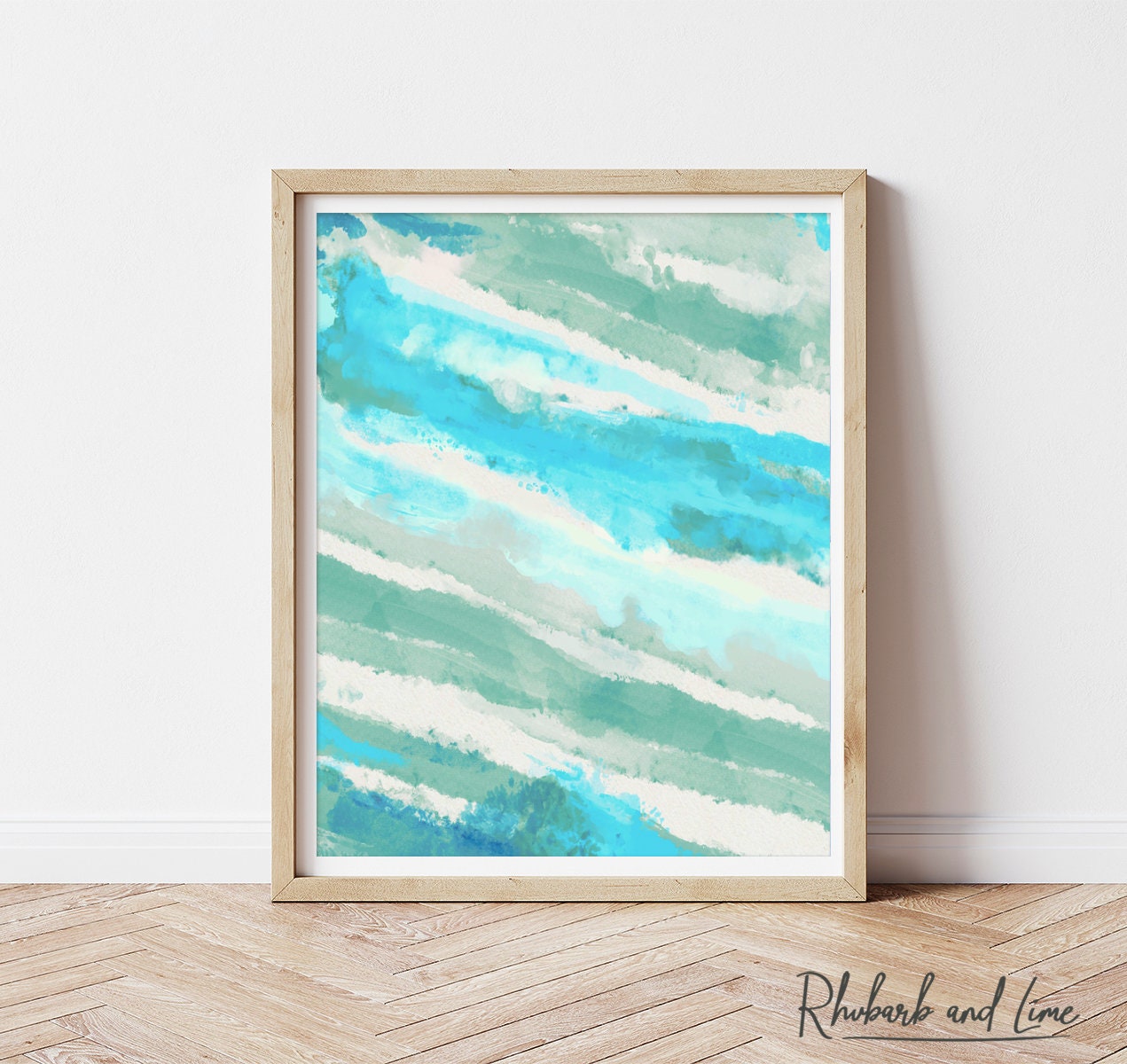 Light Blue Streaks Art Print Handpainted Grey Cyan Blue Abstract ...