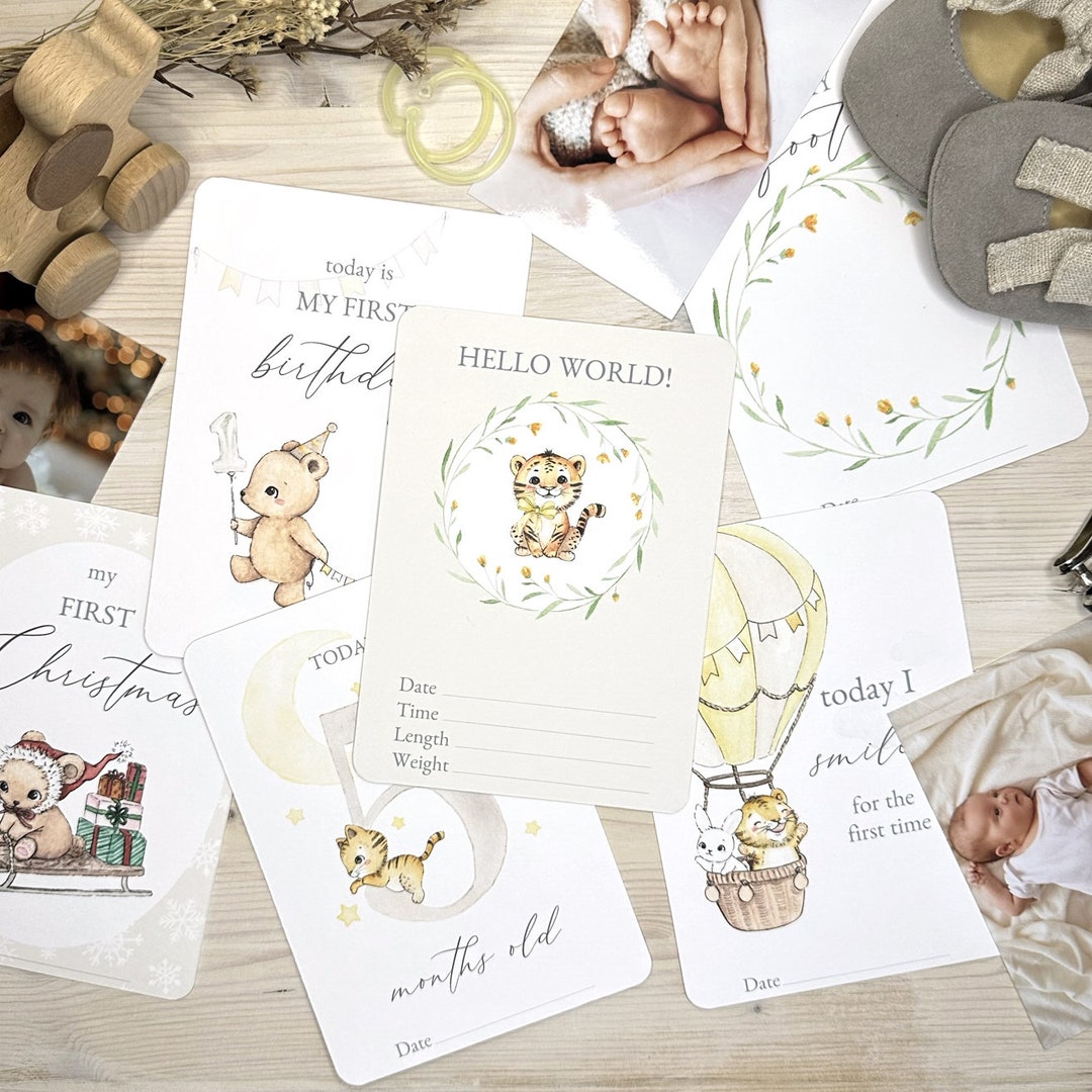 Carte nascita e primo anno bebè genere NEUTRO, Baby Milestone Cards, pietre miliari, tappe ...