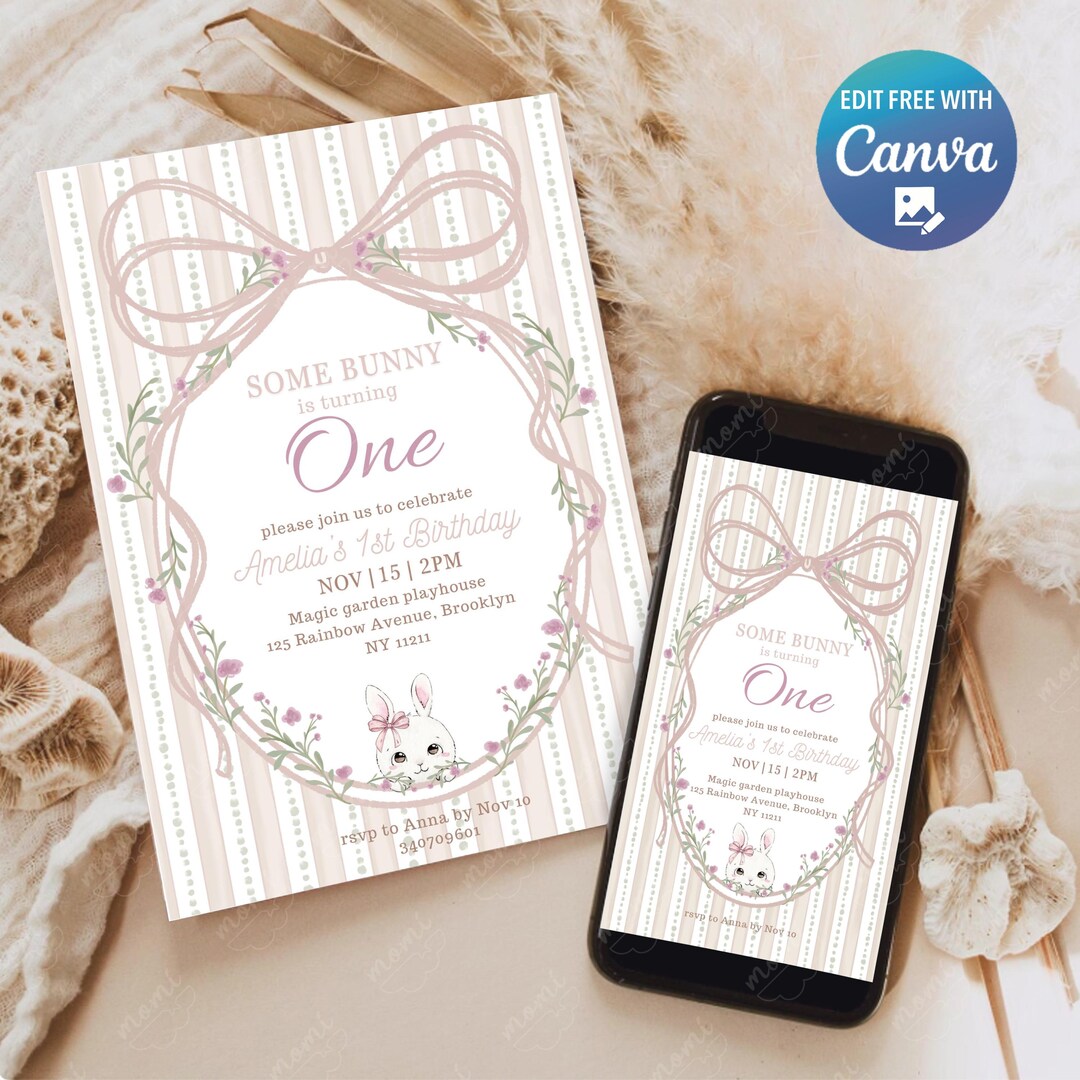 Some Bunny is Turning One Invitation Template - Editable Canva ...