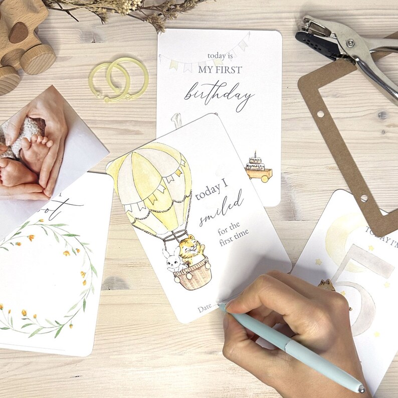 Carte nascita e primo anno bebè genere NEUTRO, Baby Milestone Cards, pietre miliari, foto mesi ...