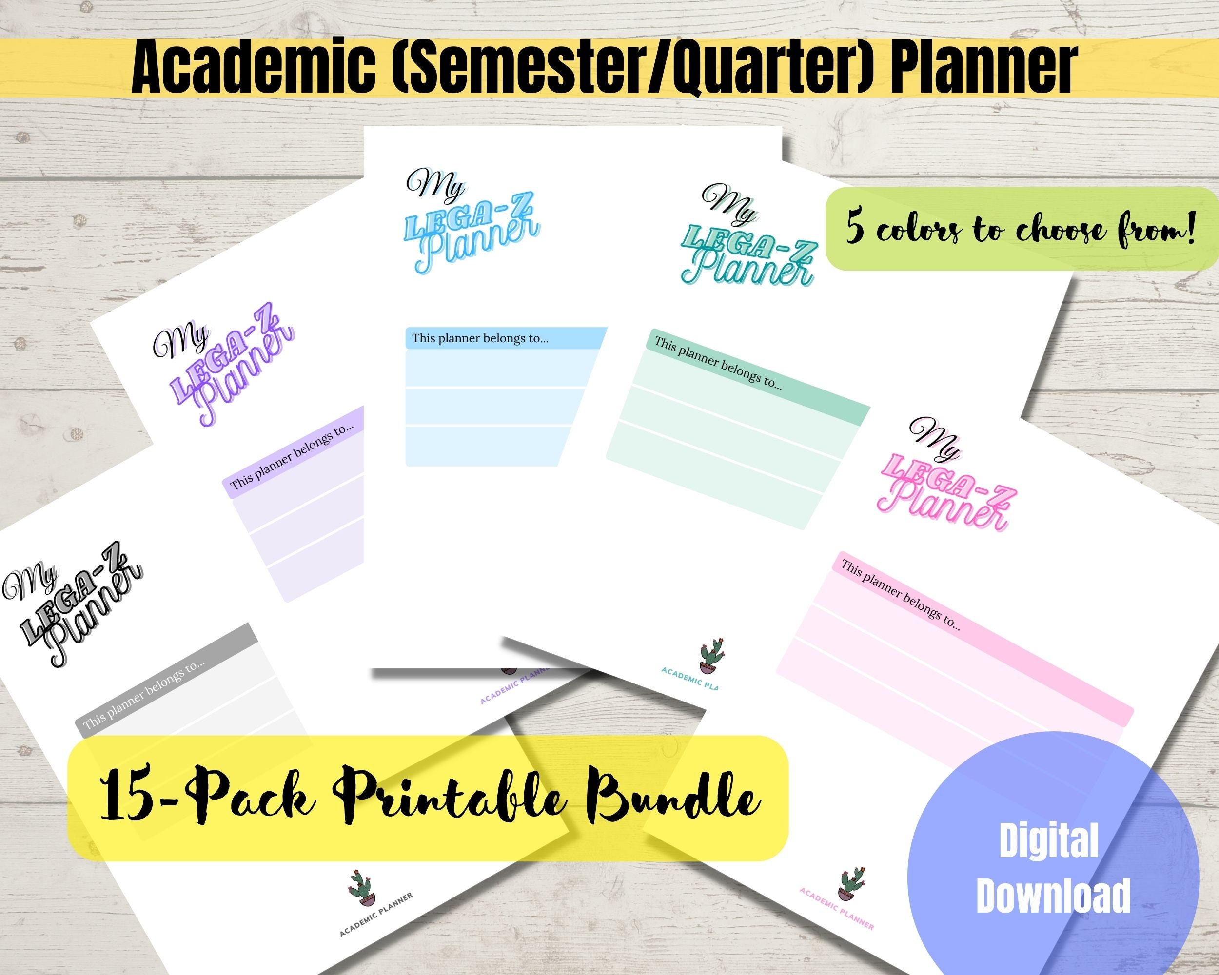BLUE Digital Downloadable and Printable Academic Planner for Semester ...