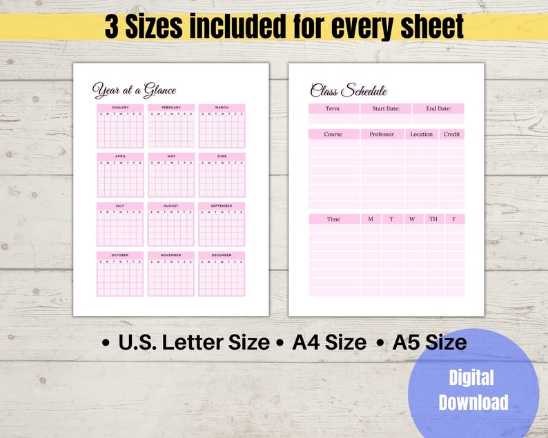 GRAY Digital Downloadable and Printable Academic Planner for Semester ...