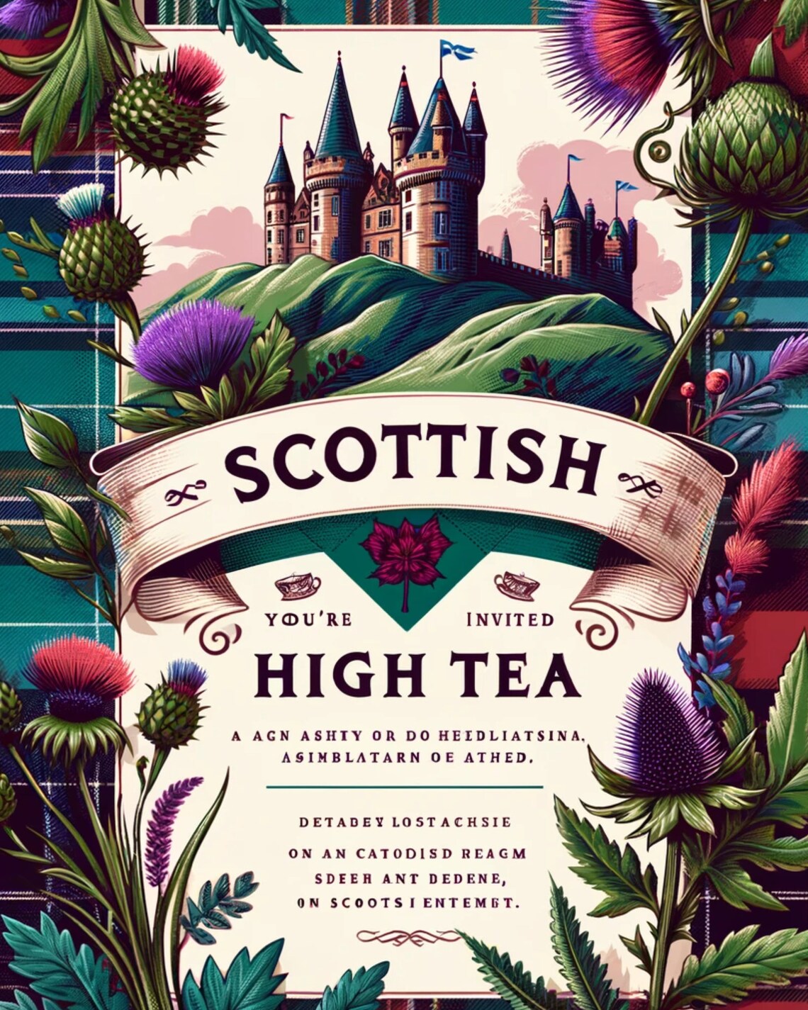 Scottish Tartan Tea Time Printable Poster With Castle and Scottish ...