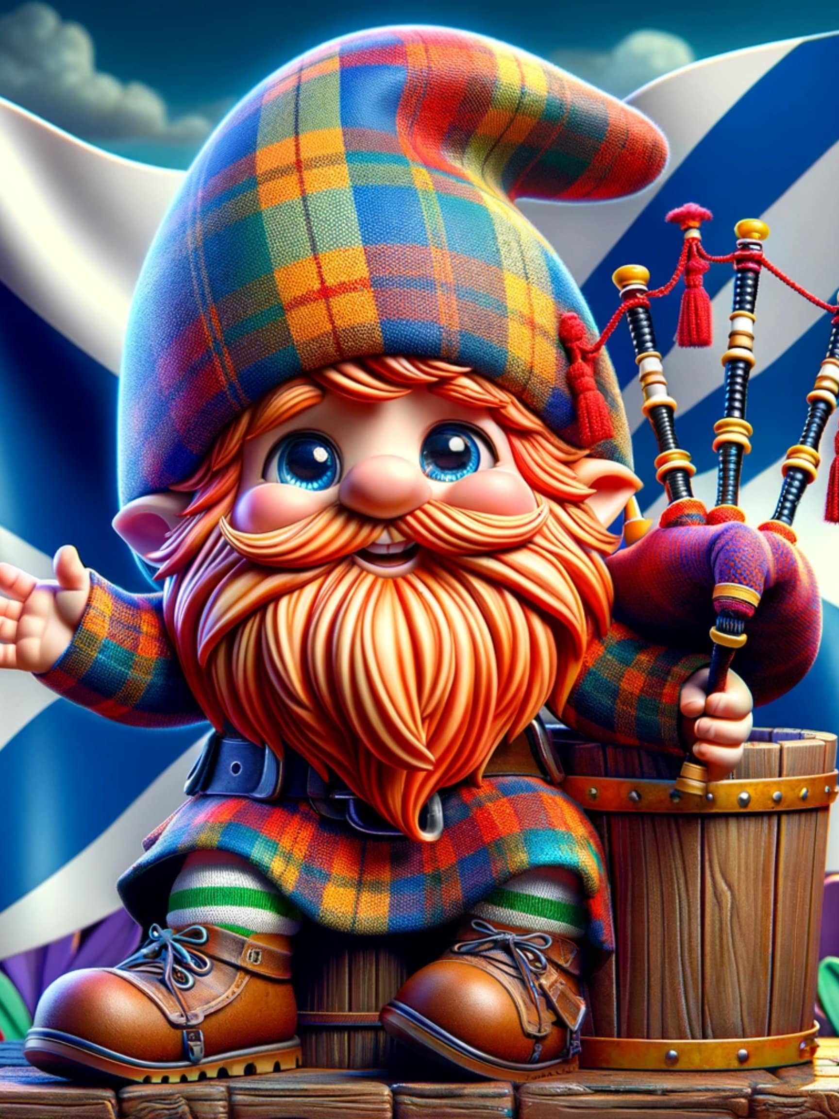 Printable Scottish Gnome Poster | Whimsical Cartoon Gnome With Saltire ...