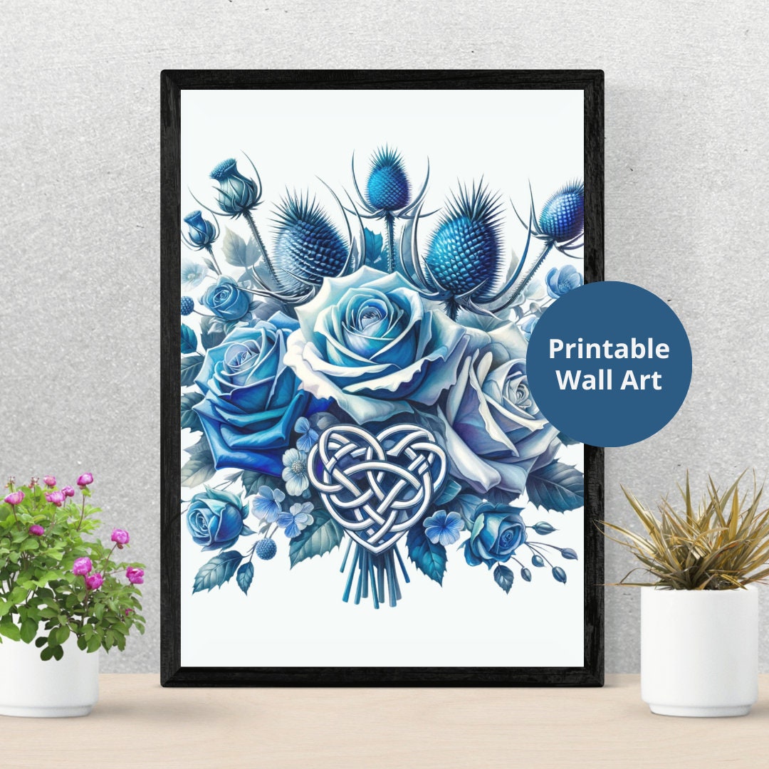 Scottish Blooms Roses & Thistles | Blue Silver Celtic Knot | Design ...