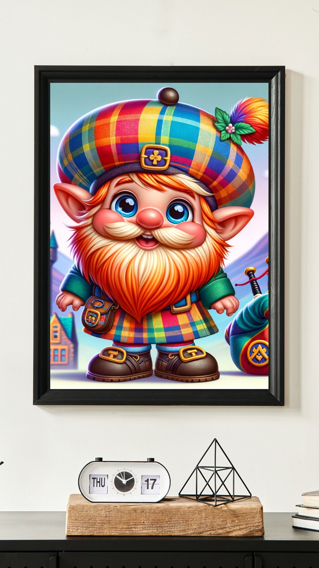 Printable Scottish Gnome Poster | Tartan Bagpiper Gnome Digital ...