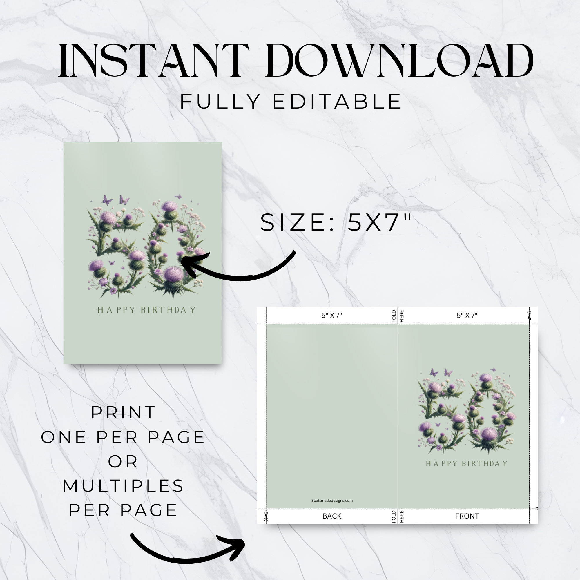 Unique 50th Birthday Card | Scottish Thistle Design | Milestone ...