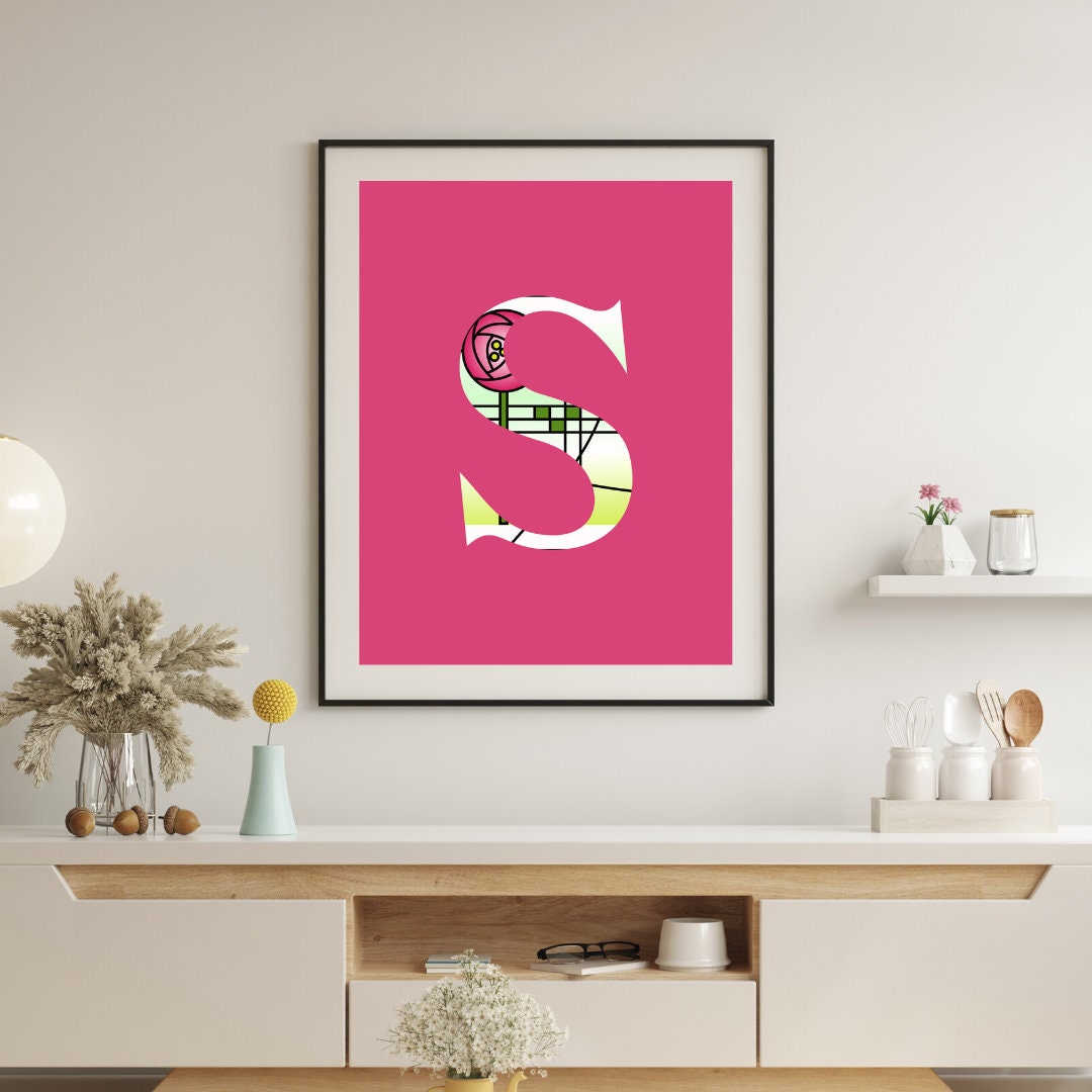 Charles Rennie Mackintosh's Art Deco Stained Glass Effect Pink Rose ...