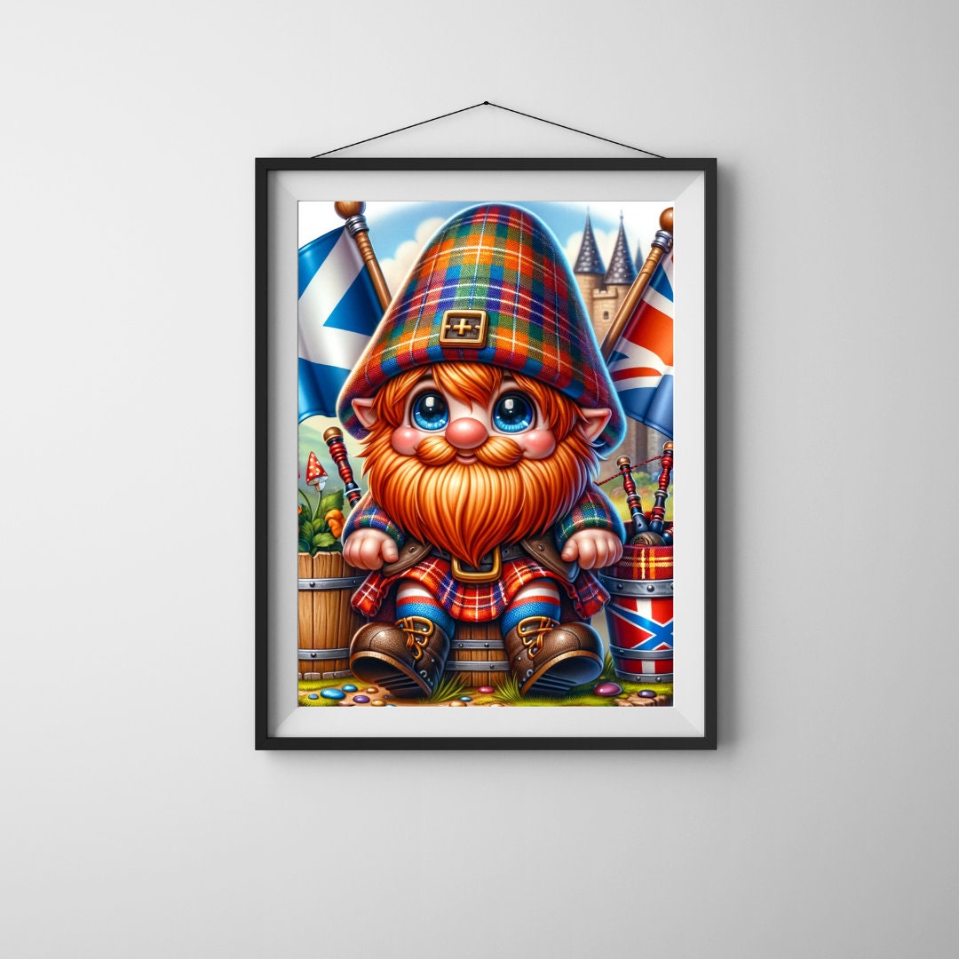 Printable Scottish Gnome Poster | Whimsical Cartoon Gnome With Saltire ...