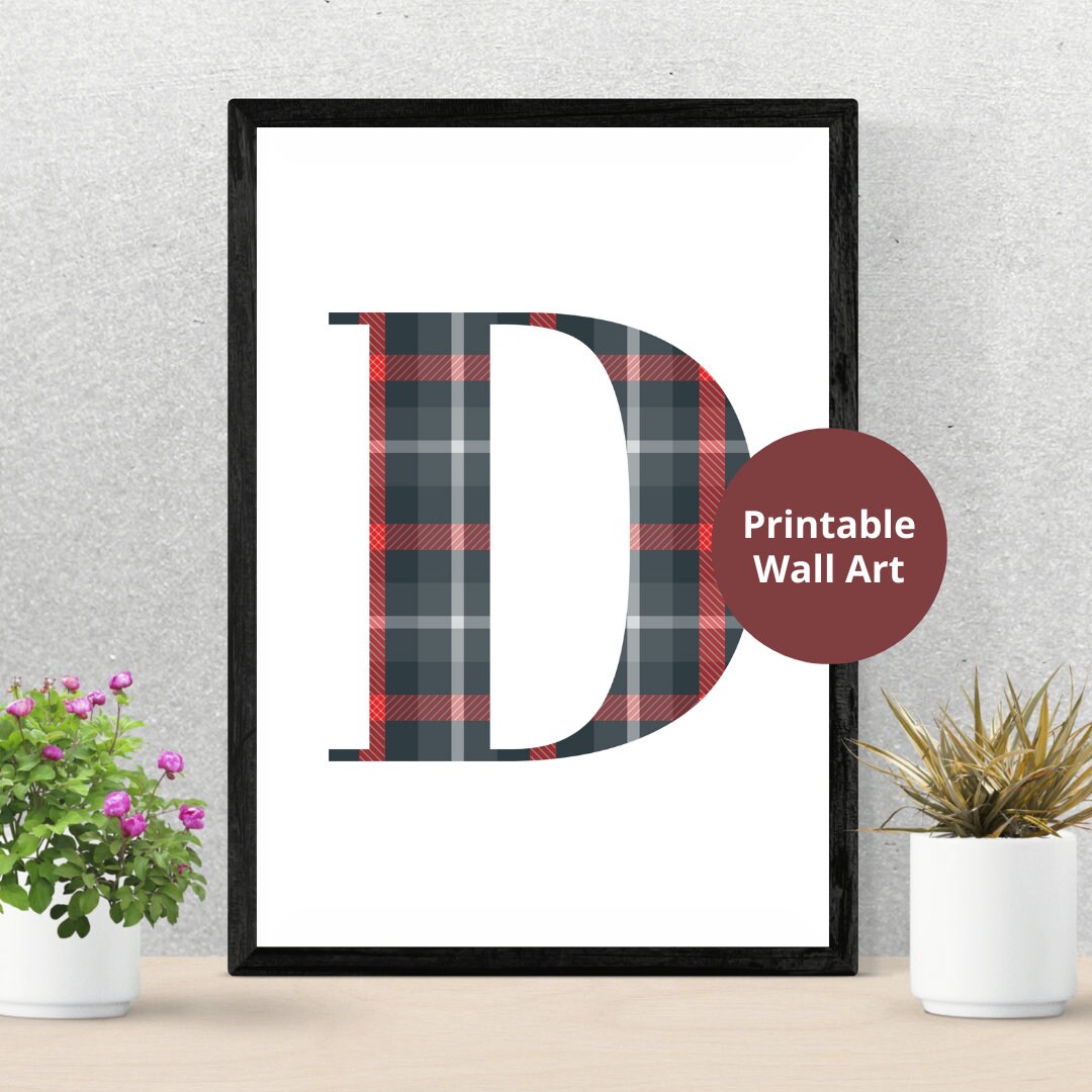 Modern Red and Grey Tartan Letter Poster | Unique Wall Art | Home Decor ...