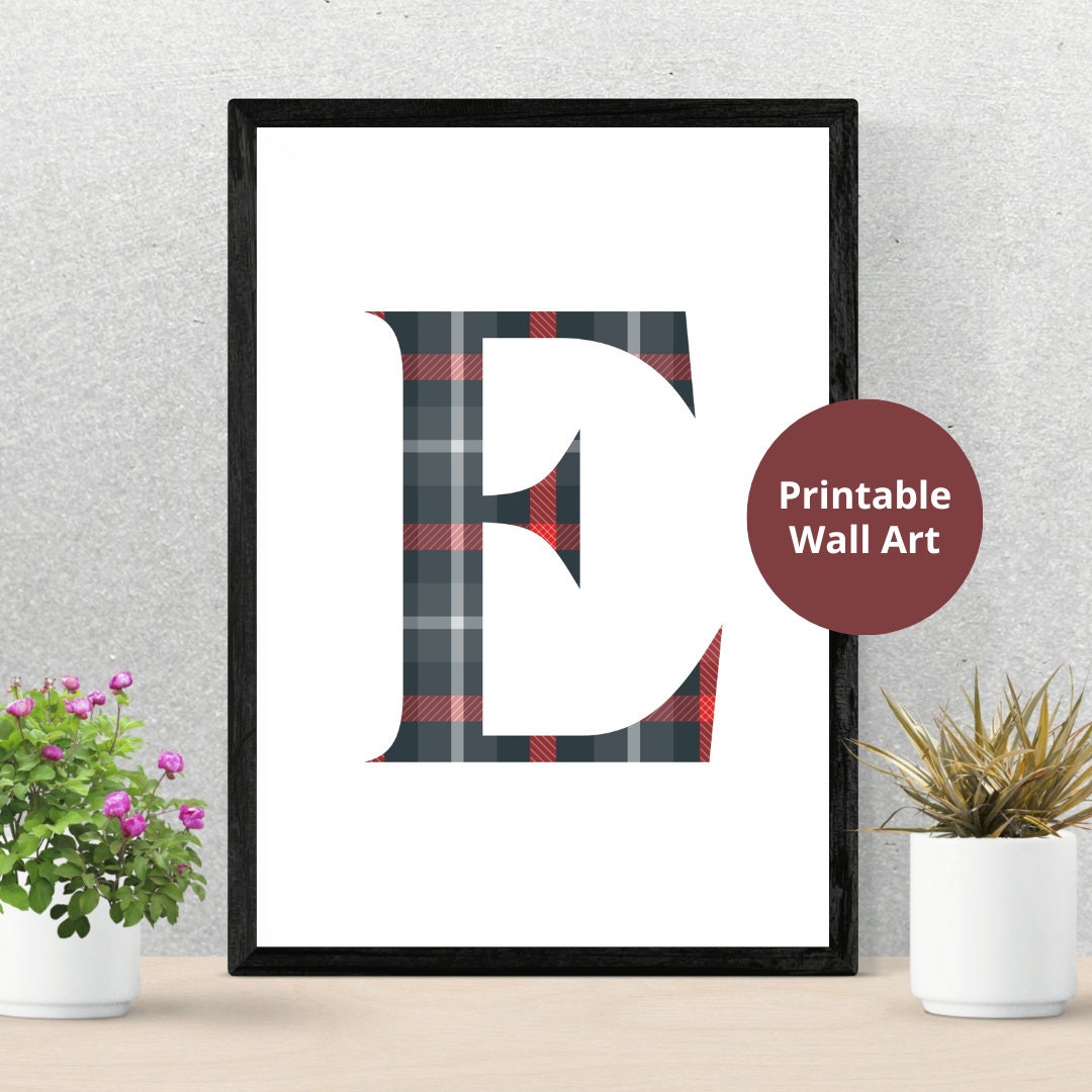 Modern Red and Grey Tartan Letter Poster | Unique Wall Art | Home Decor ...