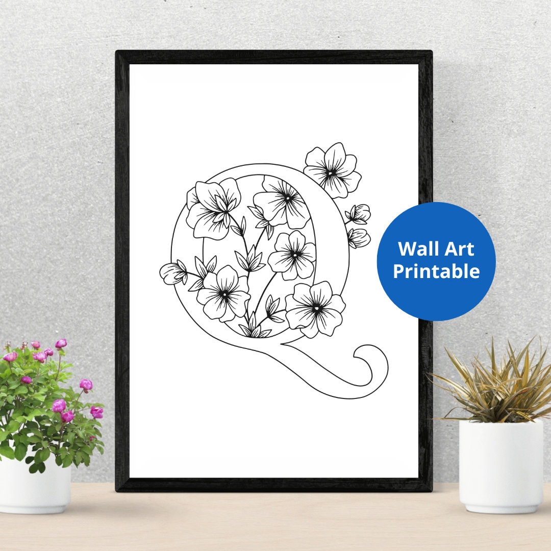 White and Black Flower Initials | Letter Q Floral Design | Print ...