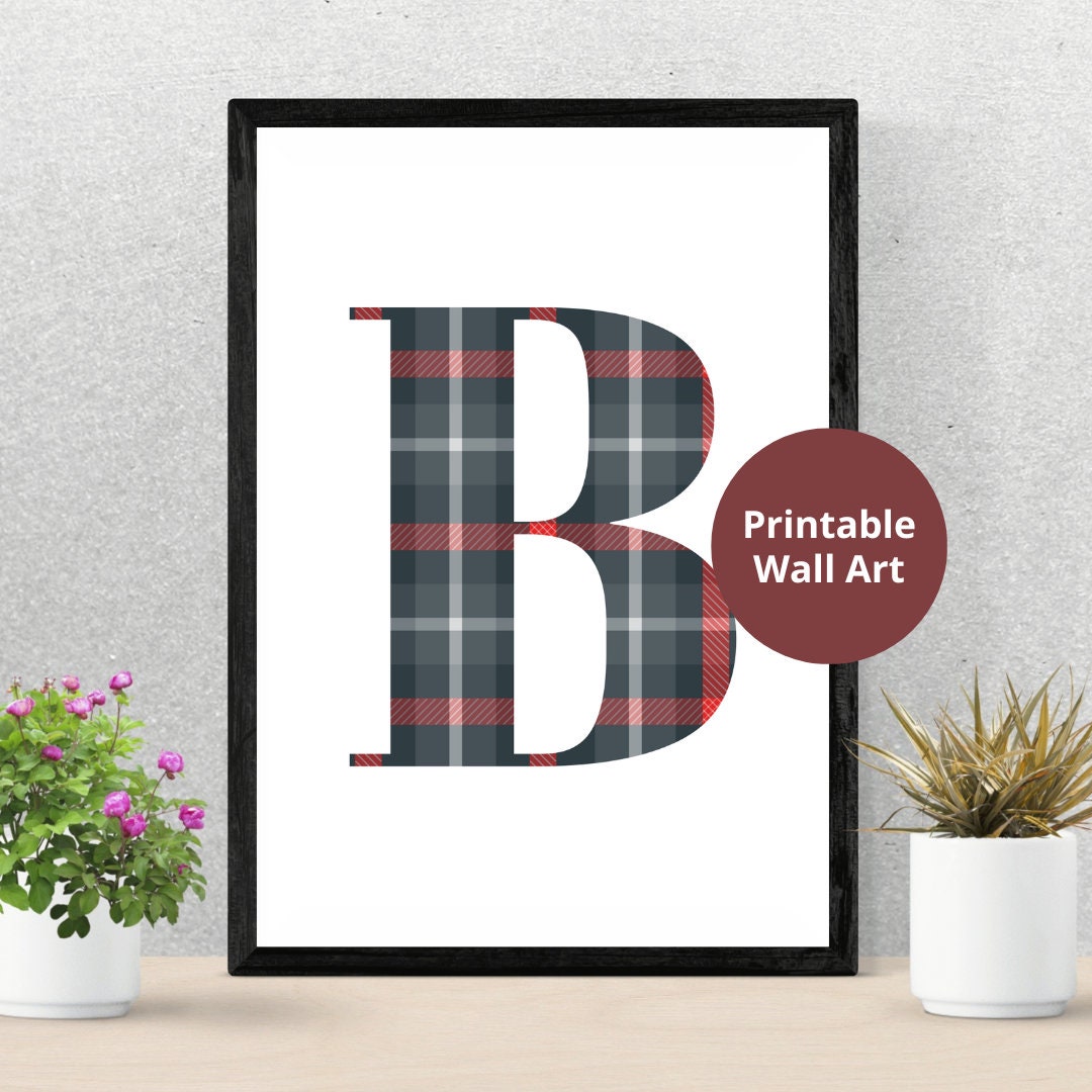 Modern Red and Grey Tartan Letter Poster Unique Wall Art Home Decor ...