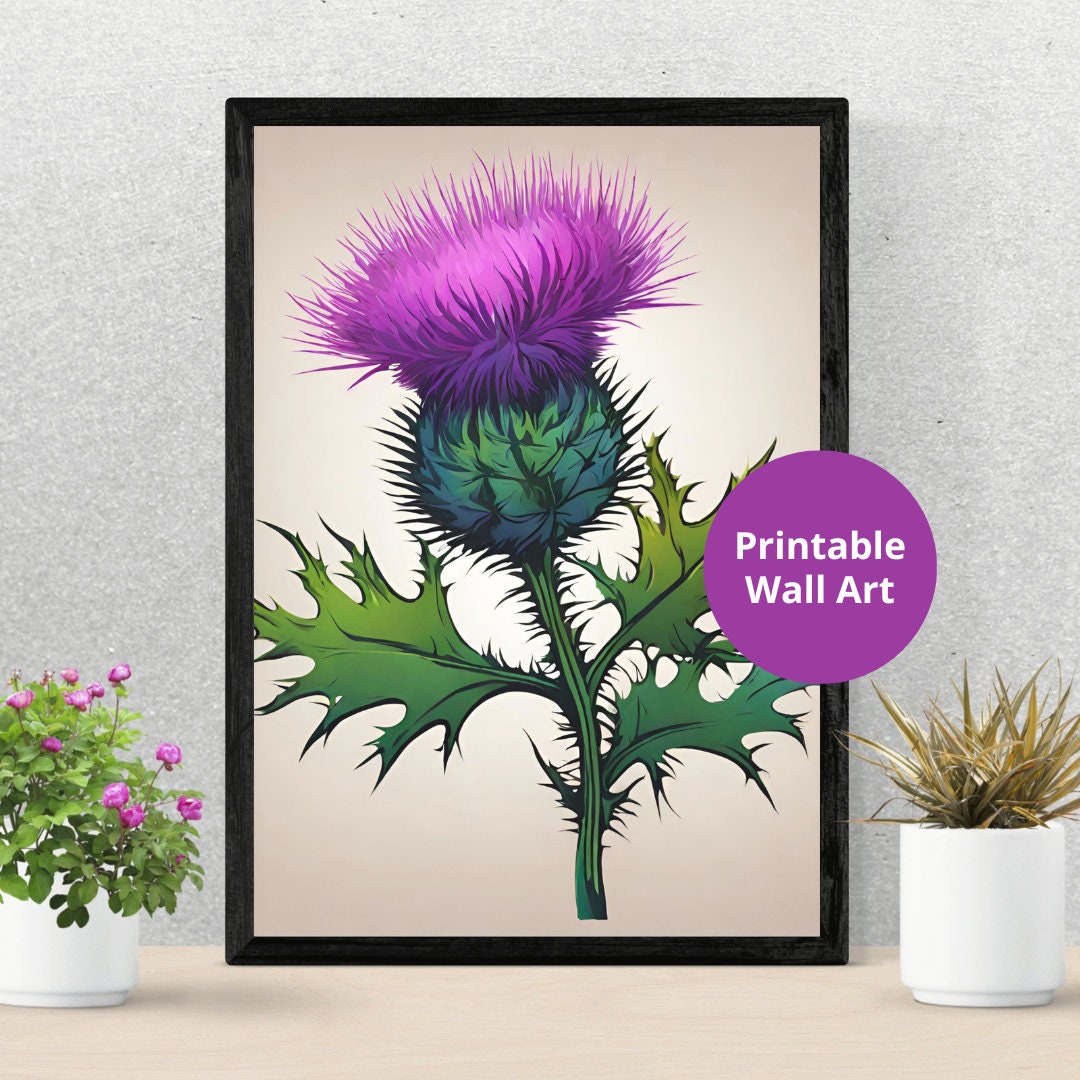Modern Scottish Thistle Wall Art | Vibrant Downloadable Poster ...