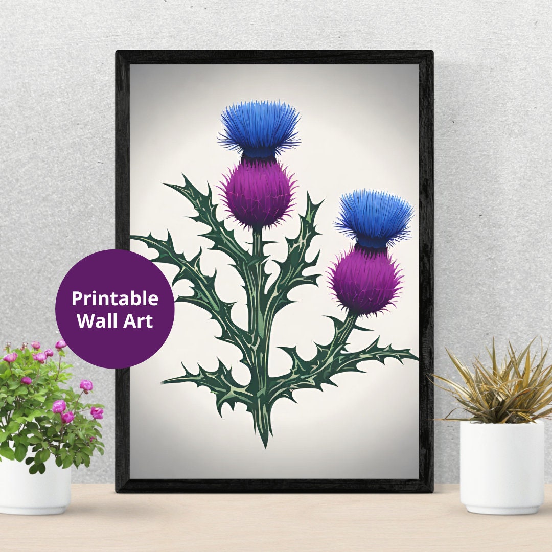 Modern Scottish Thistle Wall Art | Vibrant Downloadable Poster ...